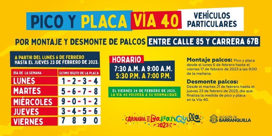 Carnaval de Barranquilla: el pico y placa en la Vía 40 por instalación ...